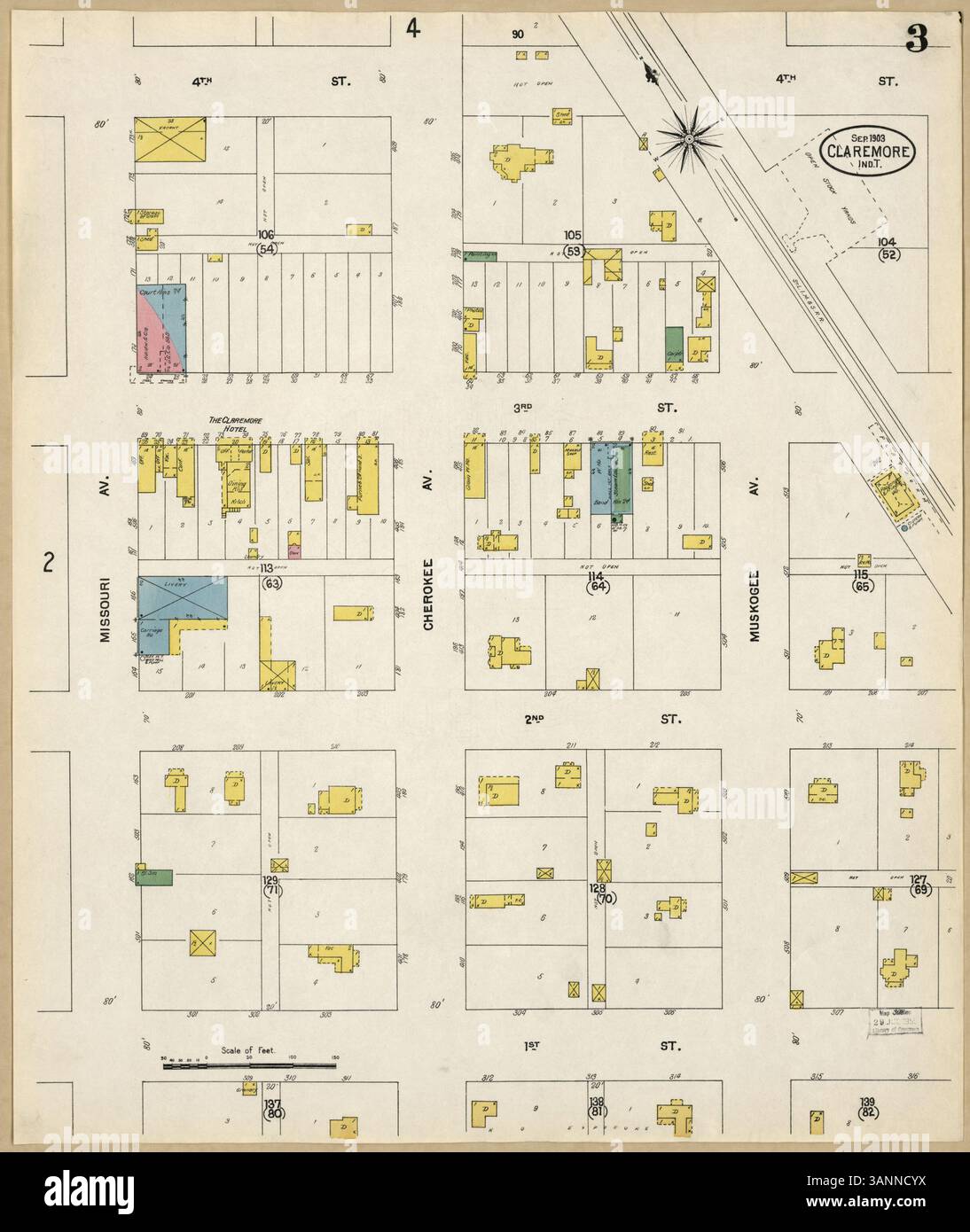 Sanborn Fire Insurance Map from Claremore, Oklahoma, September 1903, showing fire safety and ...