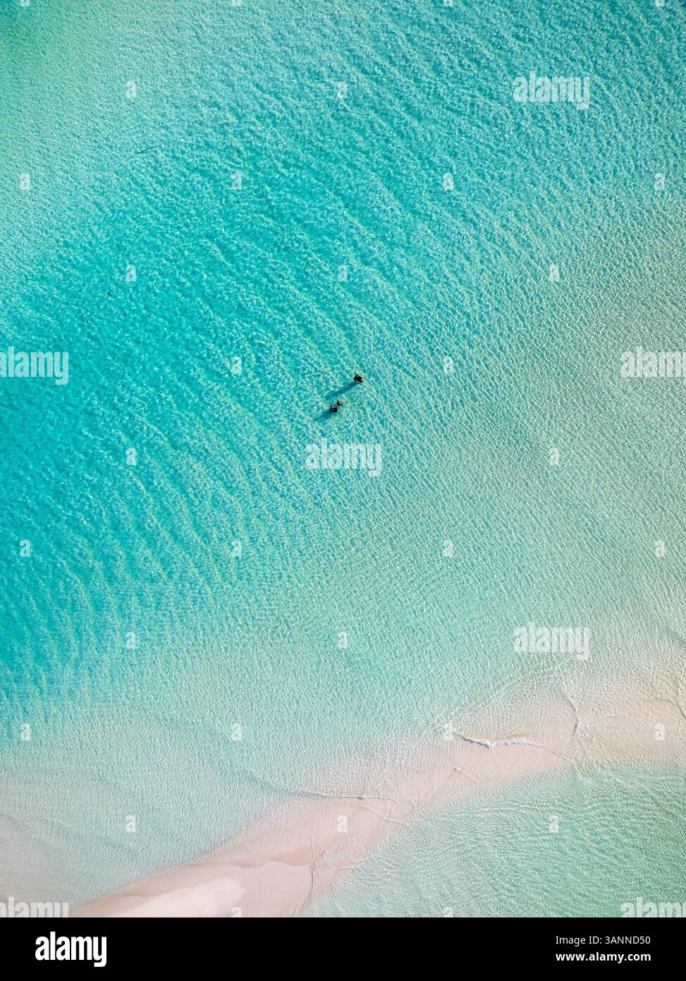 Aerial view of people enjoying the beautiful tropical beach and clear ...