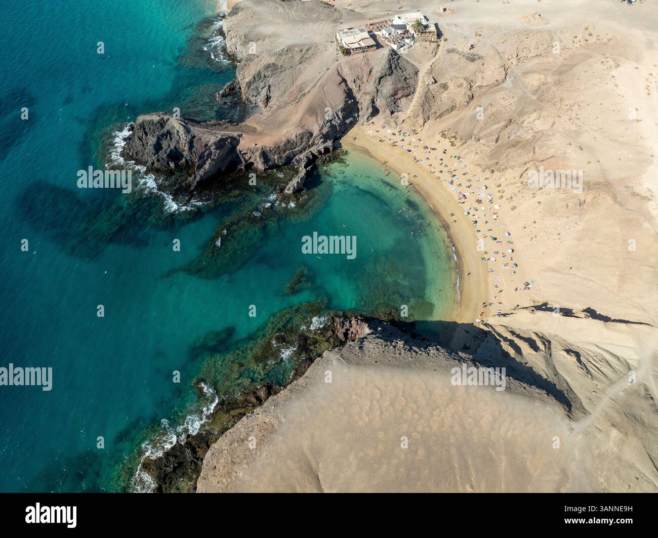 Aerial view of beautiful sandy beach and blue ocean at costa de ...