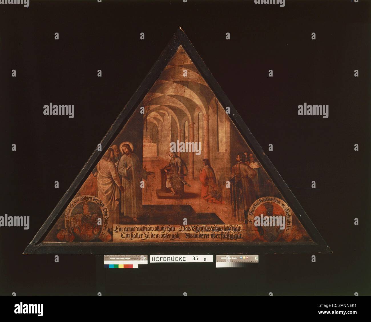 This painting depicts the widow's offering of two small coins at the ...