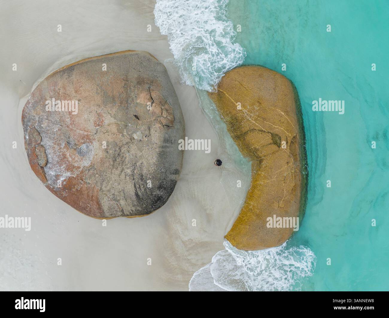 Aerial view of a person on the beach in Little Beach, Nanarup, Western ...