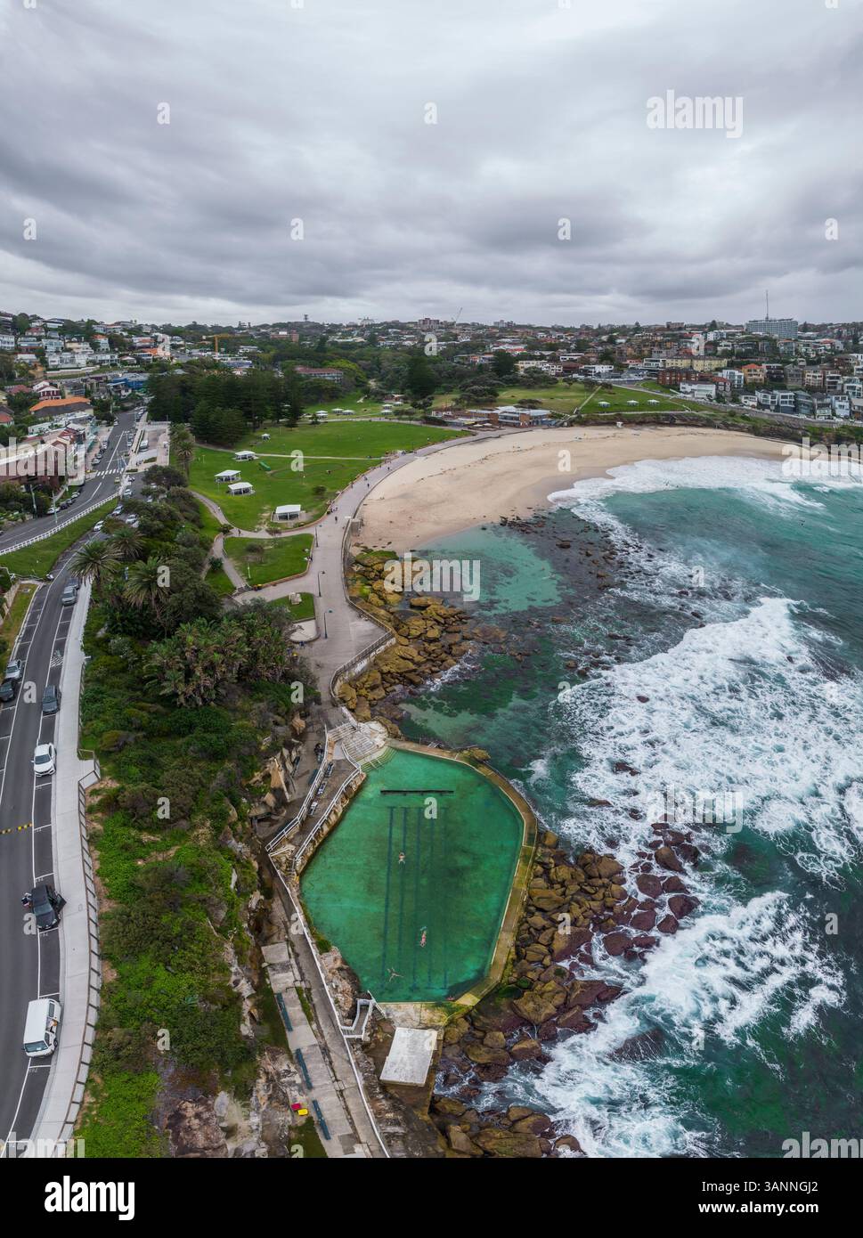 Aerial view of Bronte Baths, an oceanside saltwater pool, Sydney, New ...