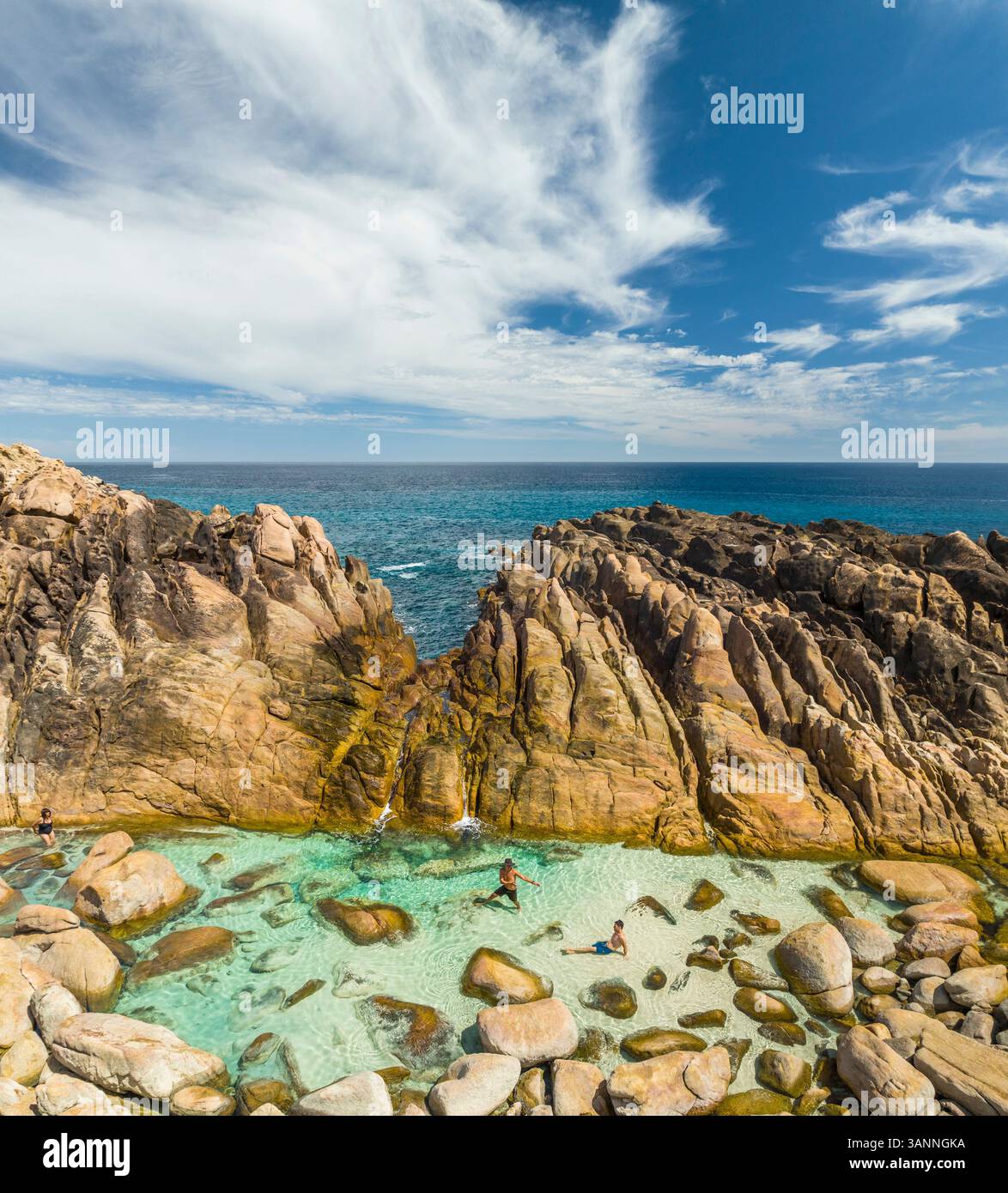 Aerial view of people at Injidup natural Spa along the coast, Yallingup ...