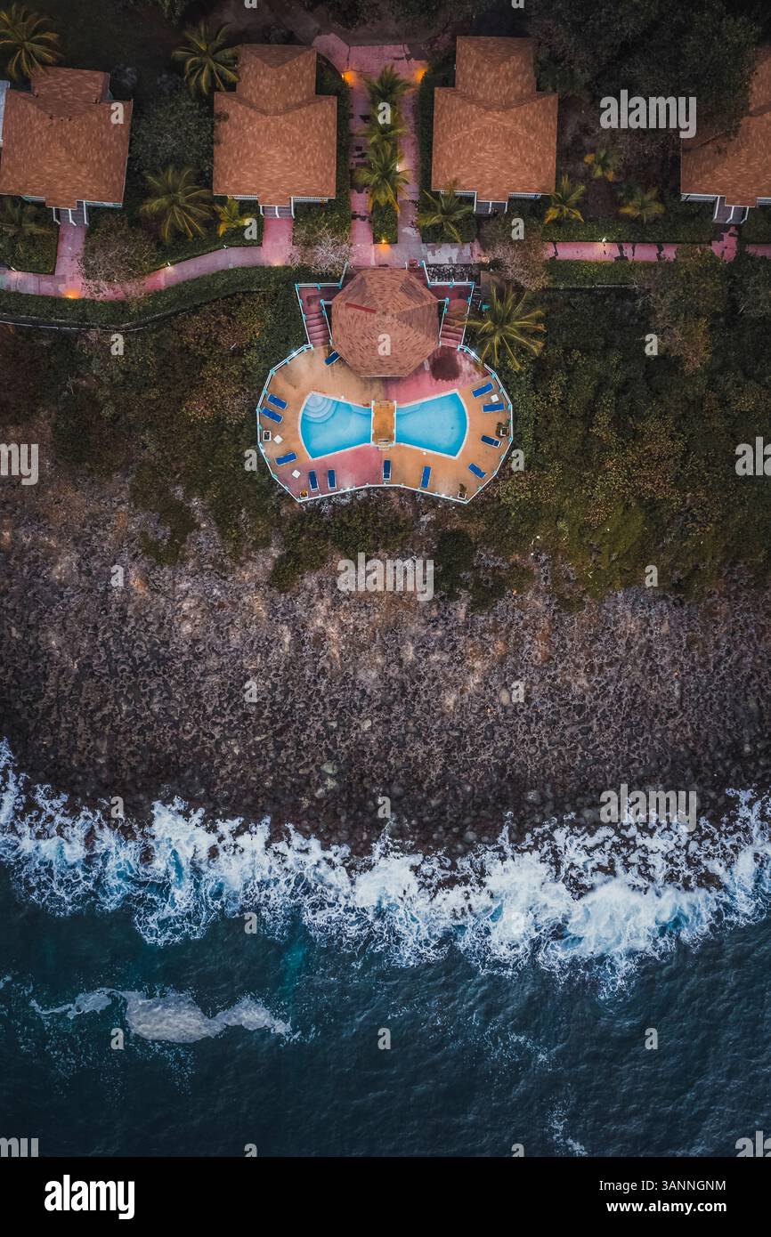 Aerial view of a luxury resort on the cliffs along the coast, Cabo San ...