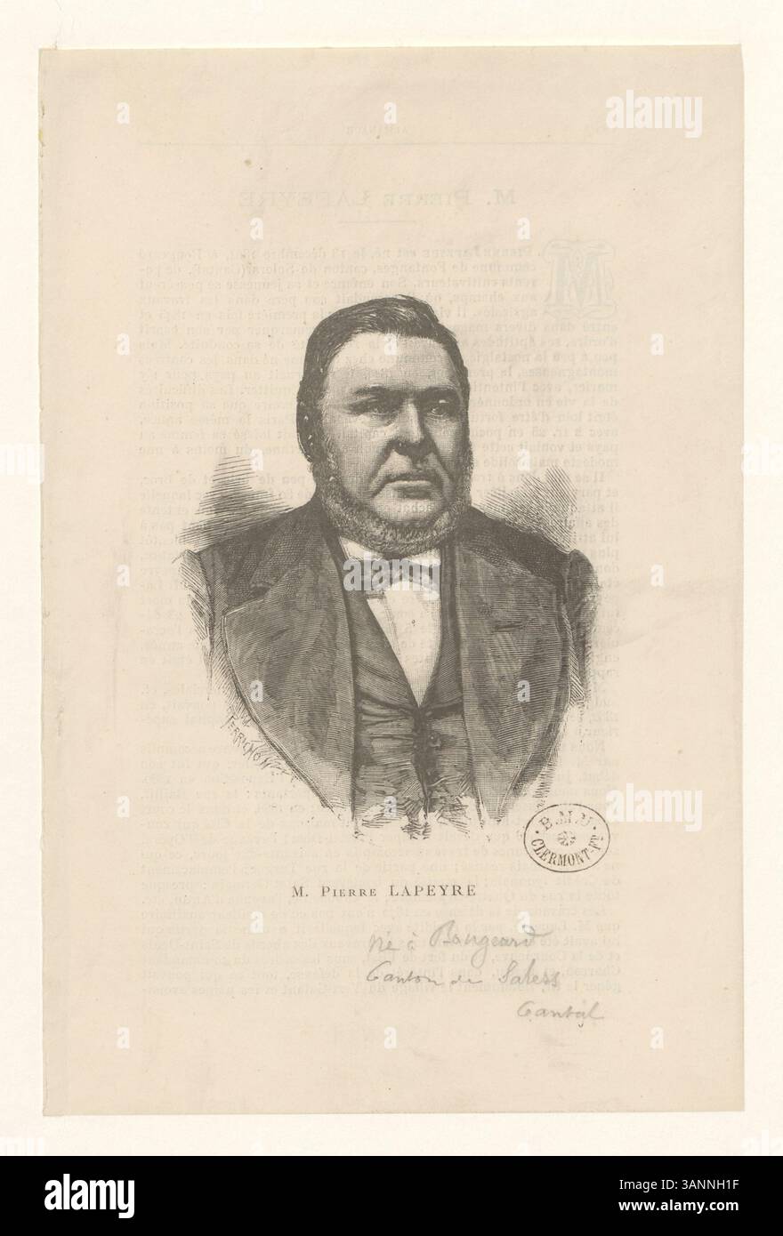 The print features a portrait of Pierre Lapeyre, created using intaglio ...