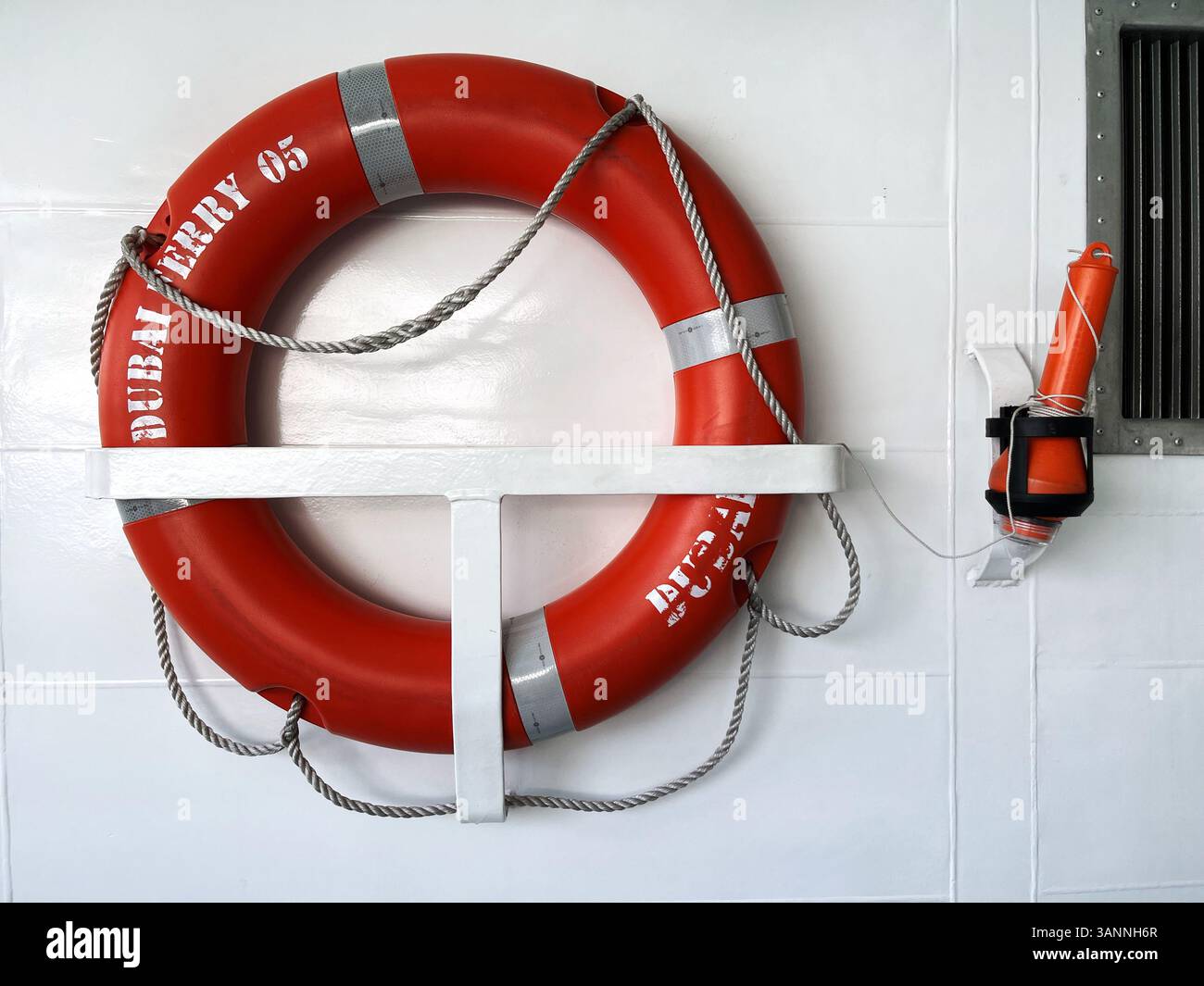 Safety Lifebuoy on Ferry Wall Maritime Emergency Equipment. Dubai, UAE ...