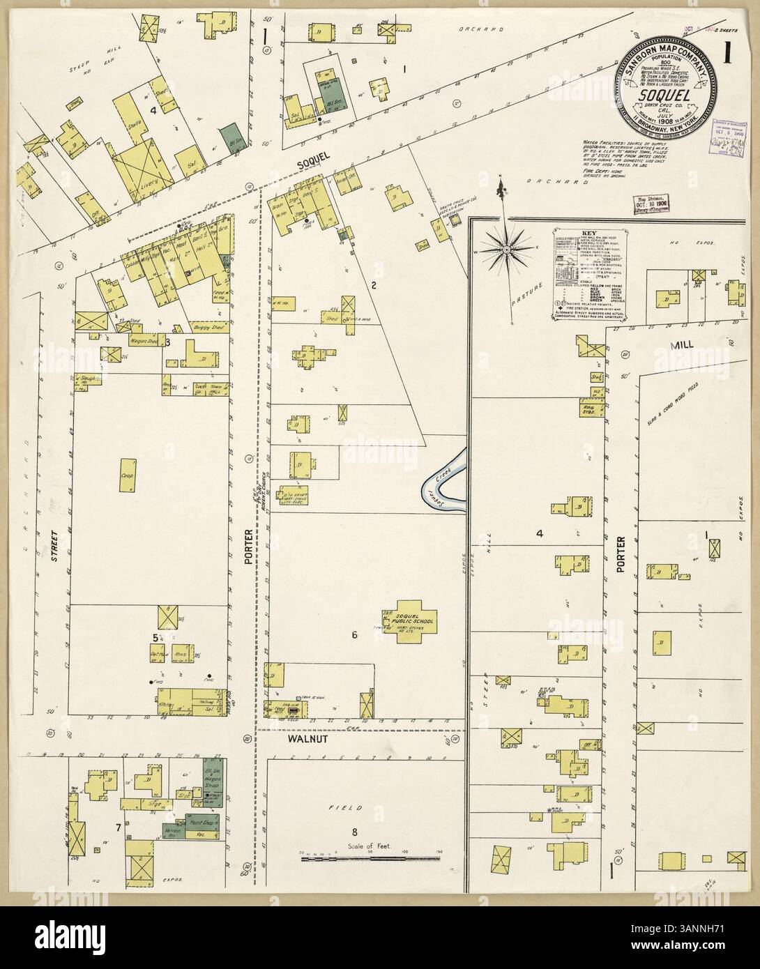 This 1908 Sanborn Fire Insurance Map from Soquel, California, shows the town's streets ...