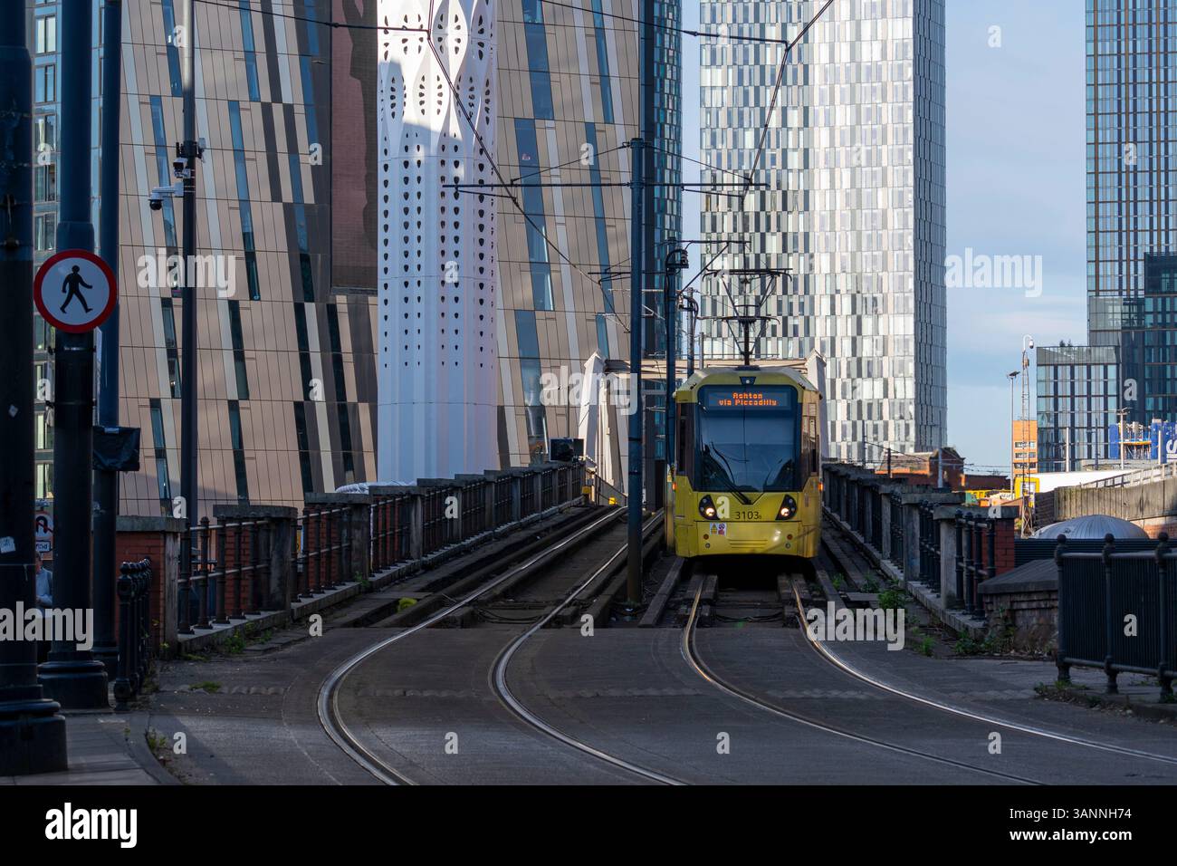 Image of the tramway downtown Manchester in the morning Stock Photo - Alamy