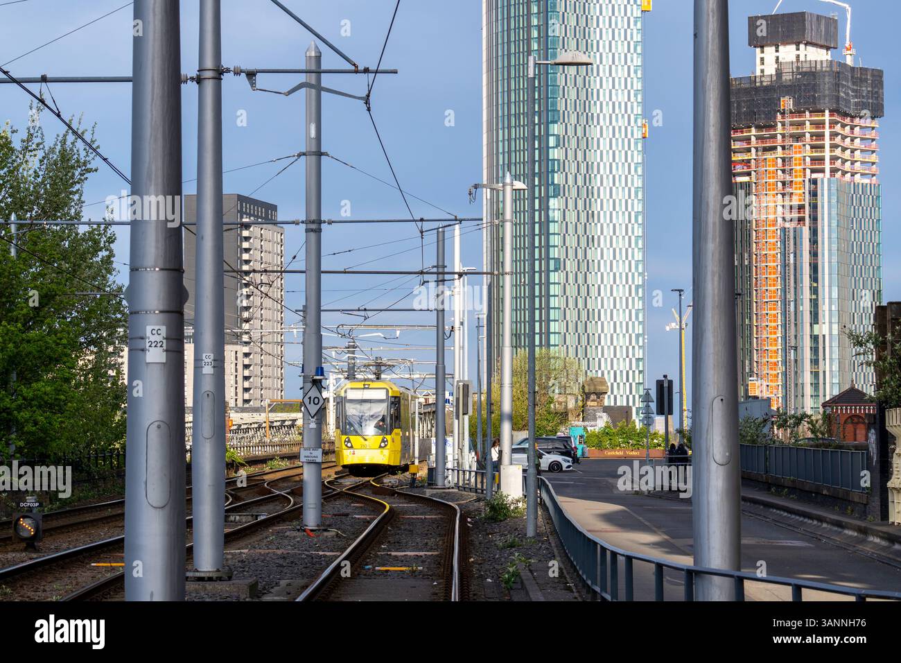 Image of the tramway downtown Manchester in the morning Stock Photo - Alamy