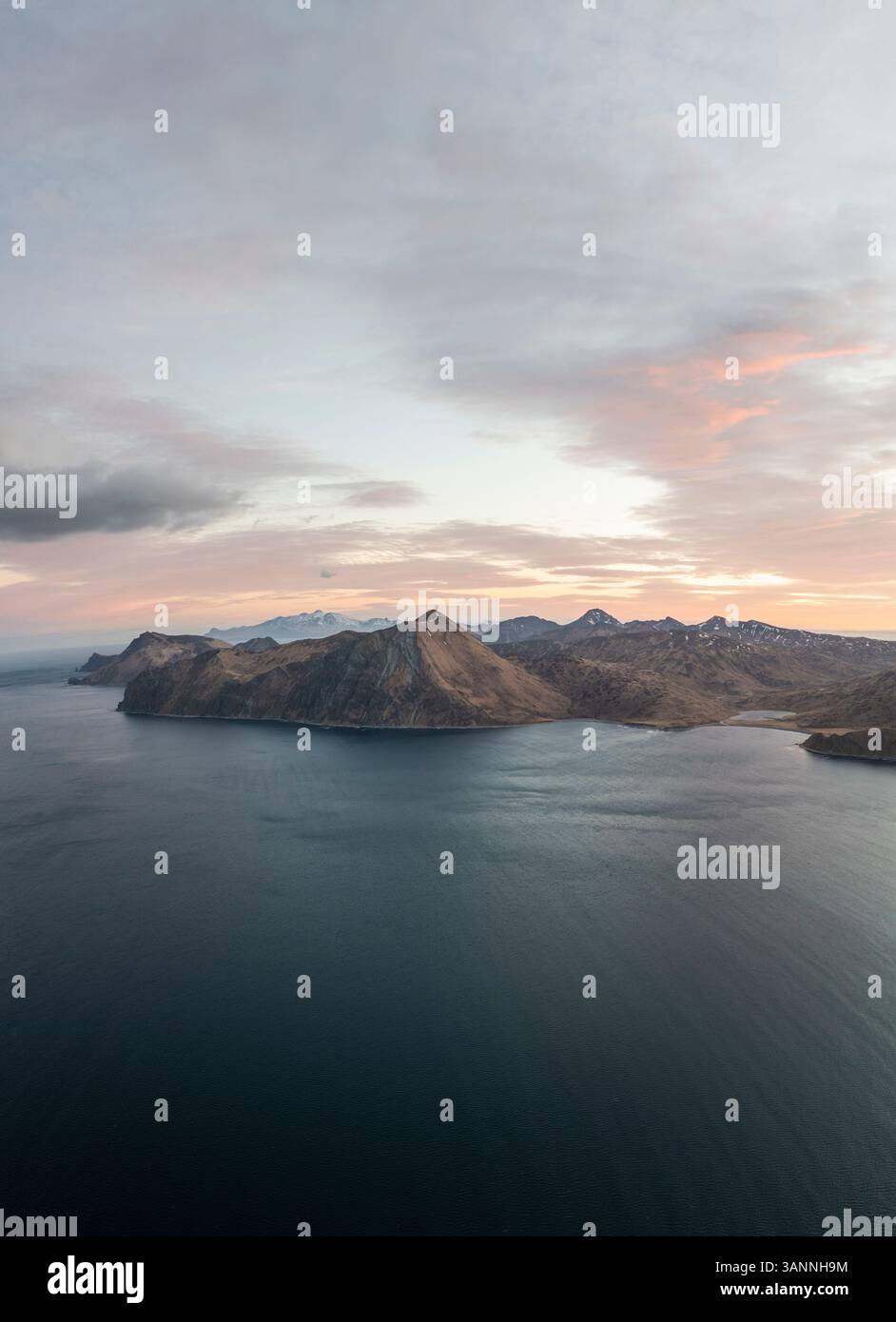 Aerial view of the beautiful coastline along Dutch Harbour on Amaknak ...