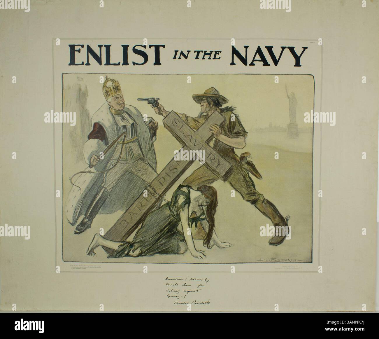 Poster titled 'Enlist in the Navy' by Louis Raemaekers, featuring ...