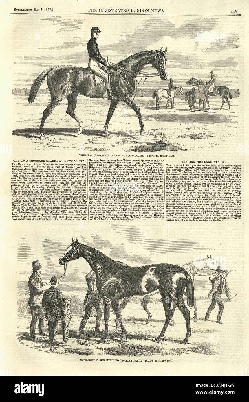 Vintage illustration Horse racing, Jockey riding the racehorse ...