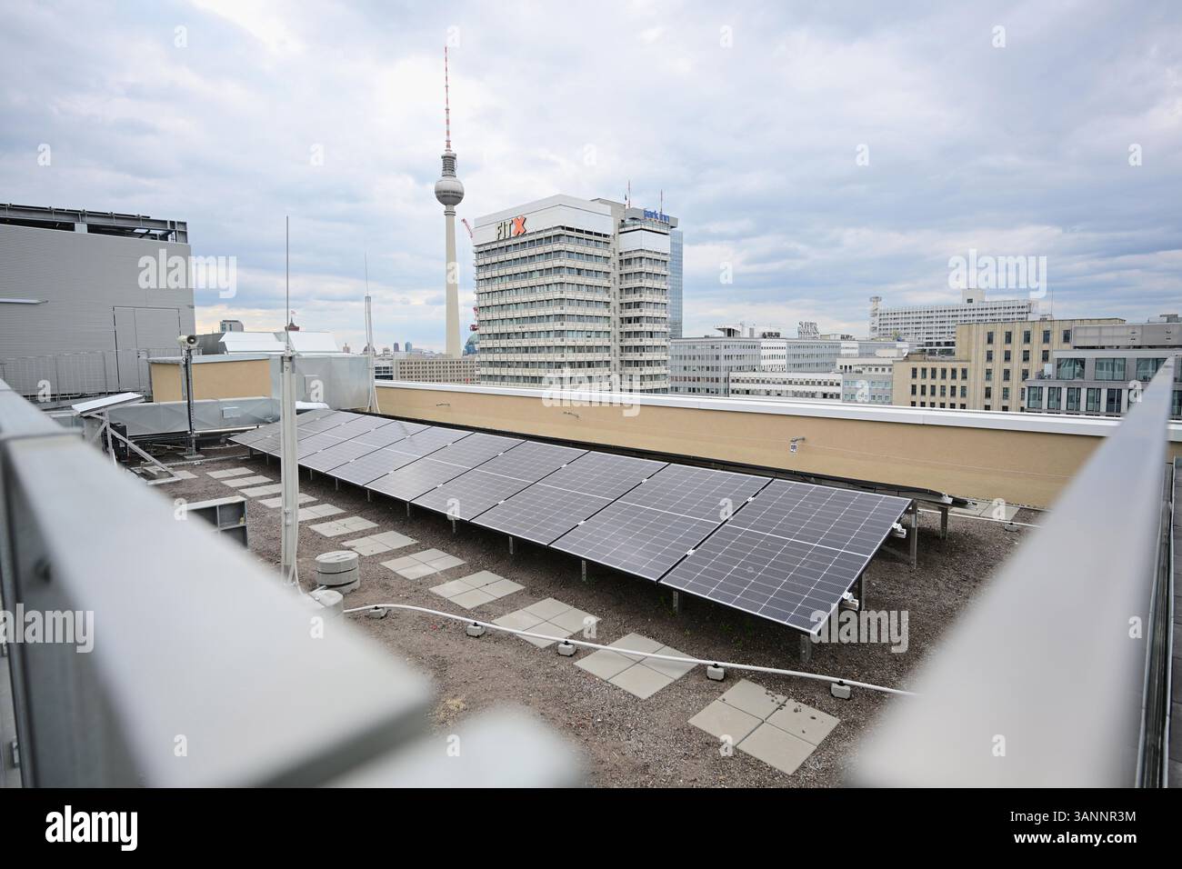 15 April 2025, Berlin: Solar panels can be seen during a press tour of ...
