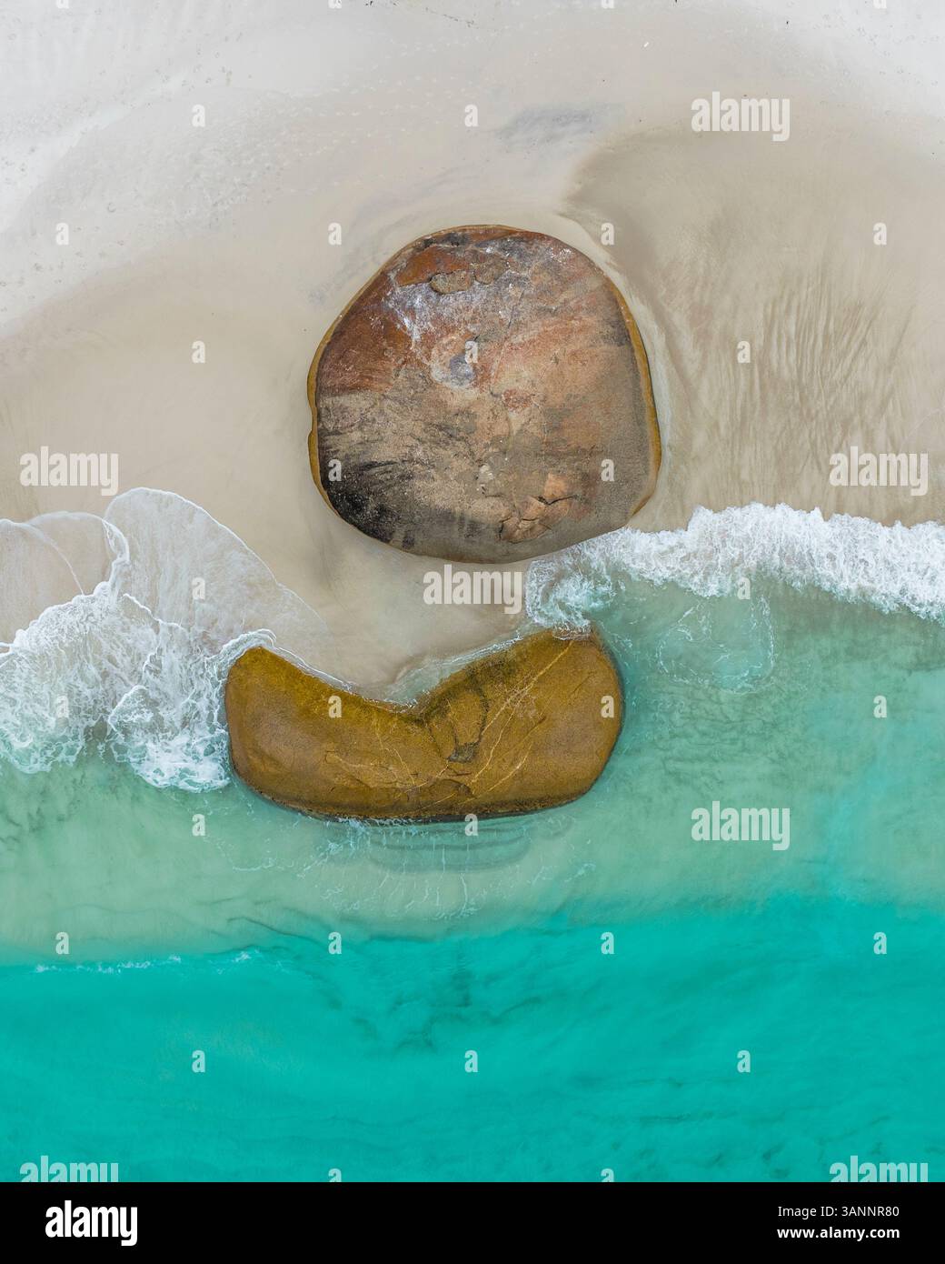 Aerial view of Rocks on the shoreline in Little Beach, Nanarup, Western ...