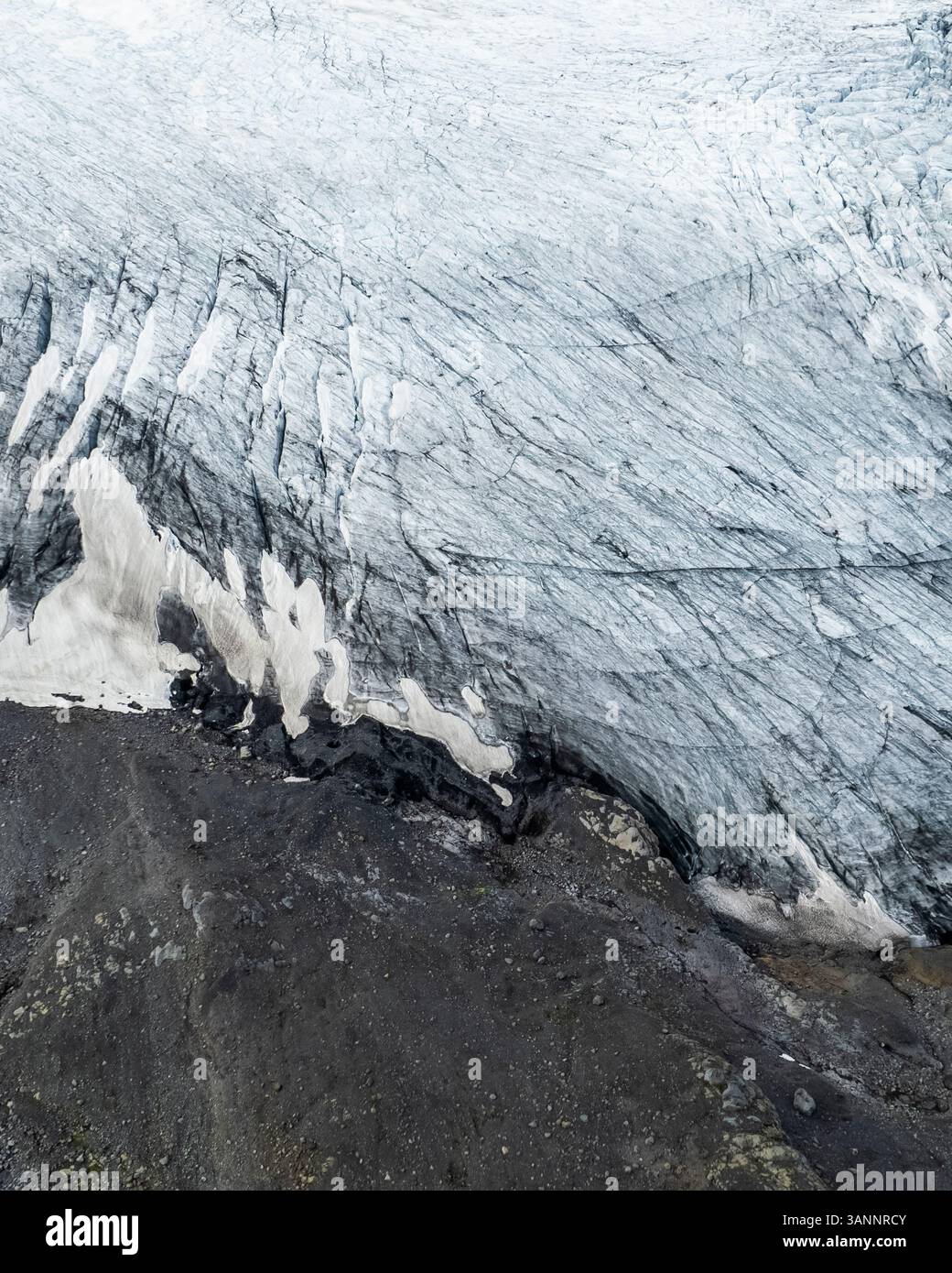 Aerial view of ice formation on the Glacier, Myrdalshreppur, Iceland ...