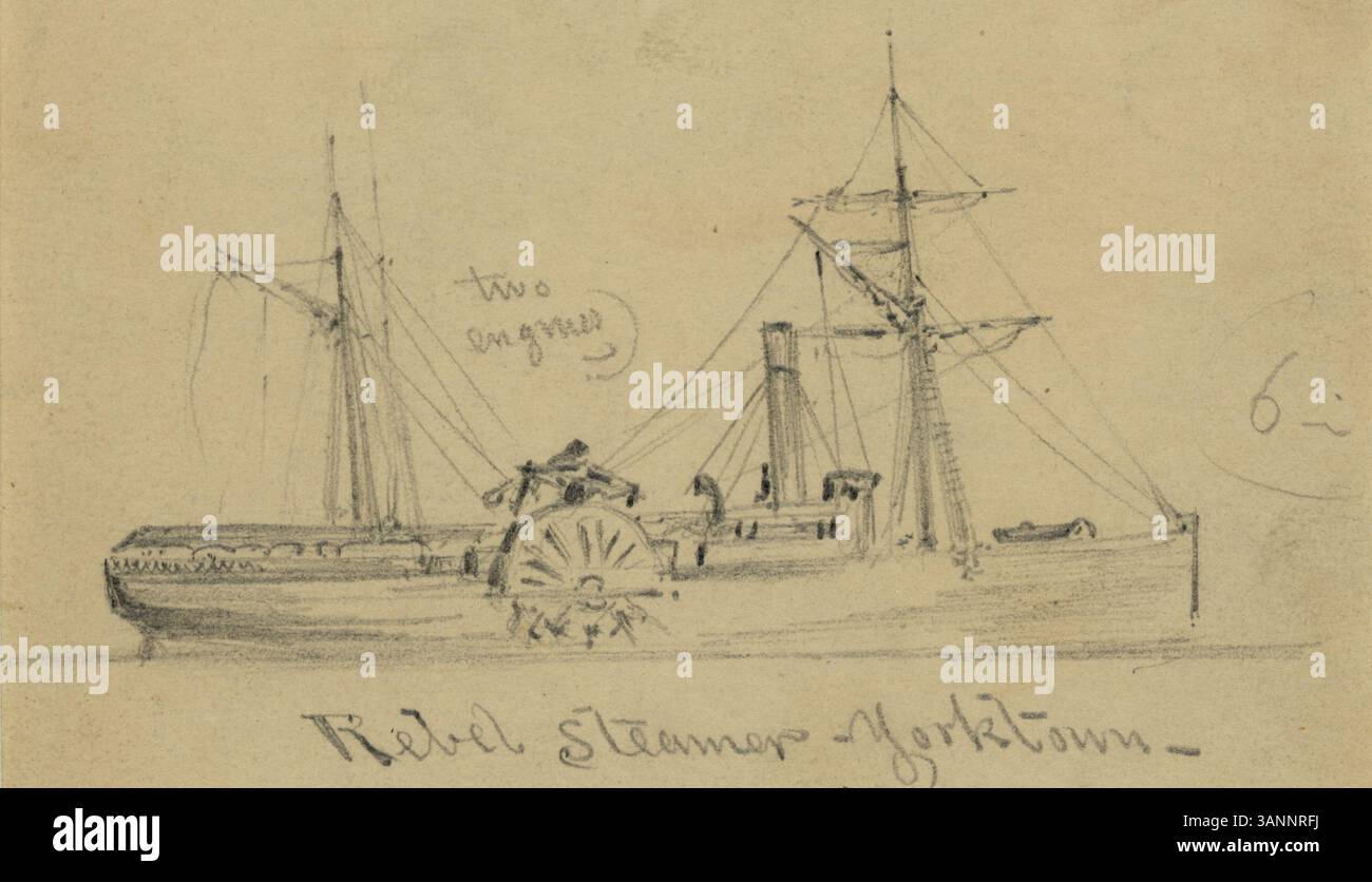 This pencil drawing from 1860 depicts the Rebel Steamer Yorktown, a U.S ...