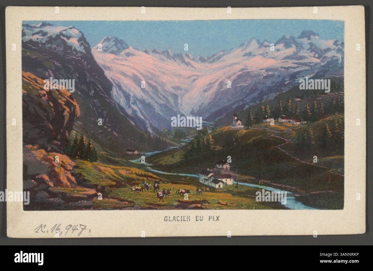 This print depicts the Glacier du Pex, showcasing the dramatic features of the glacier through ...