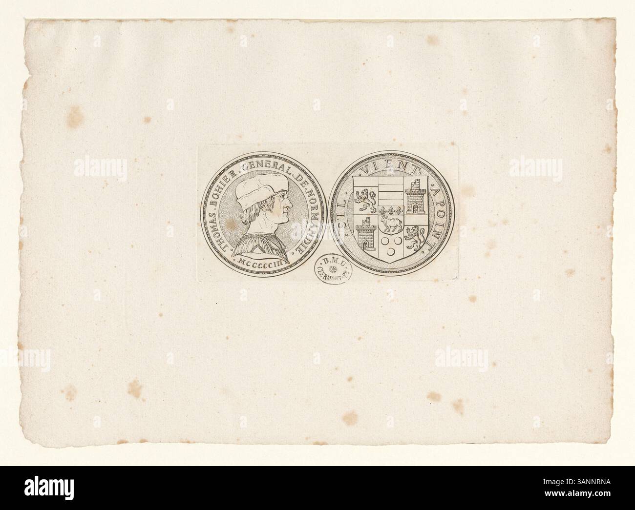 Intaglio print of a medal featuring Thomas Bohier, General of Normandy ...