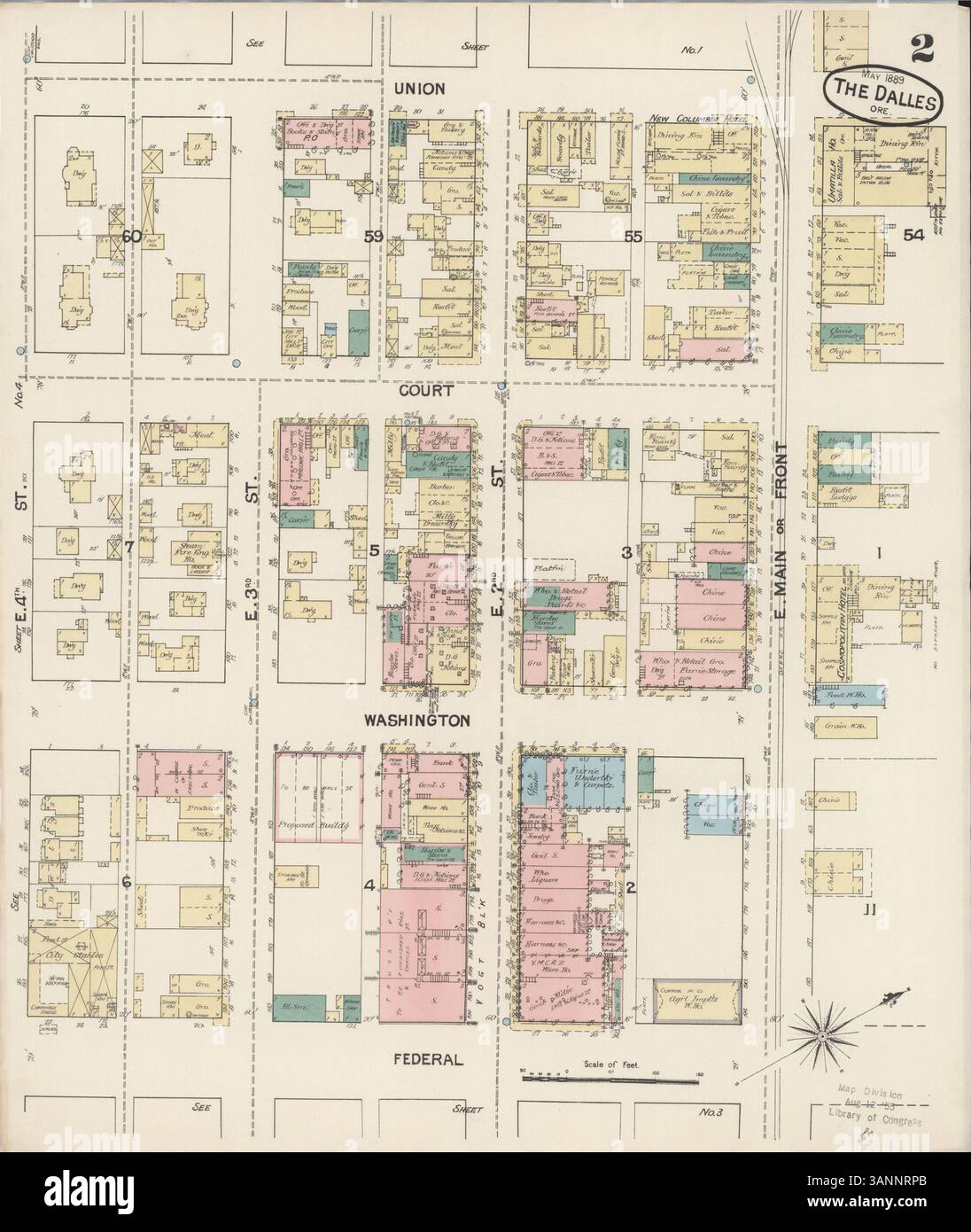 This map, created in June 1889, shows The Dalles, Wasco County, Oregon ...
