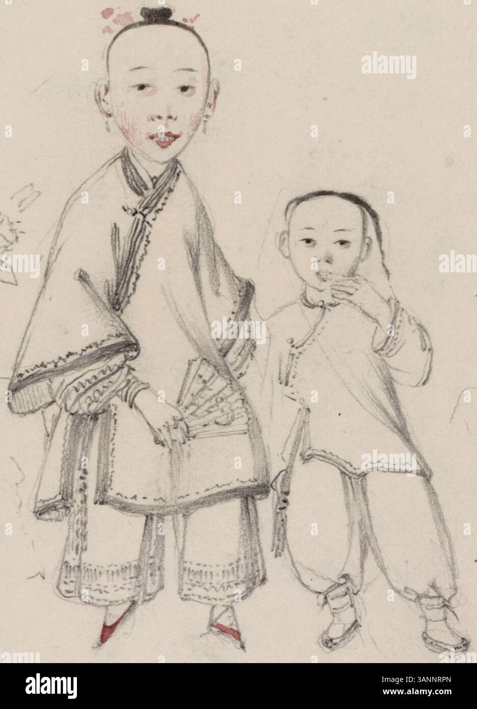 This 1860 sketch depicts two children, with the girl having her feet ...