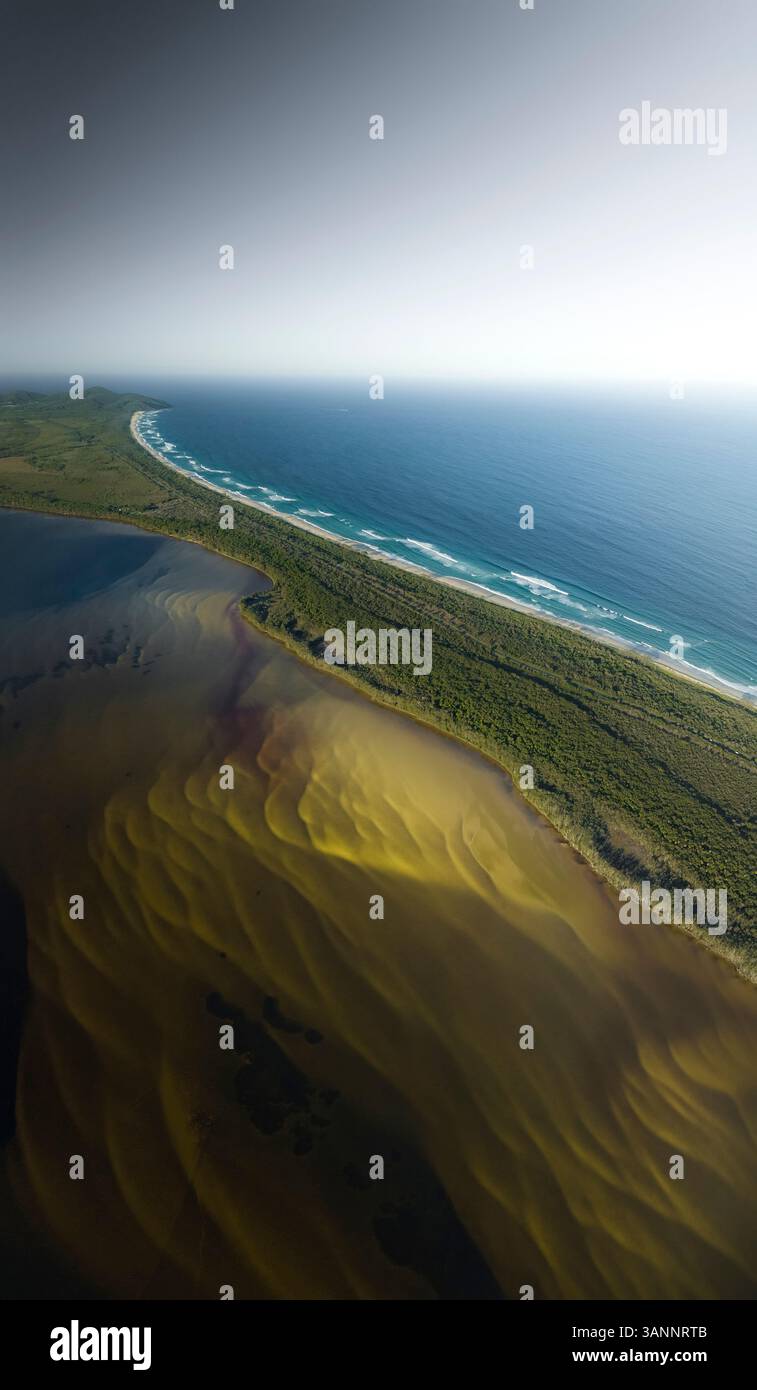 Aerial view of Wallis Lake and the Seven Miles Beach, New South Wales ...