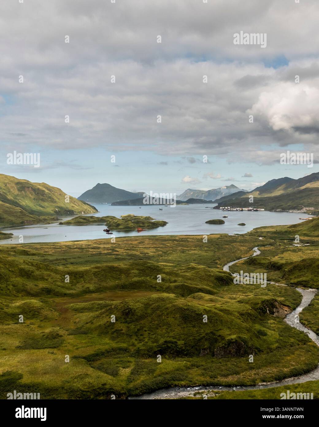 Aerial view of Captains Bay, Unalaska Island, Alaska, United States of ...