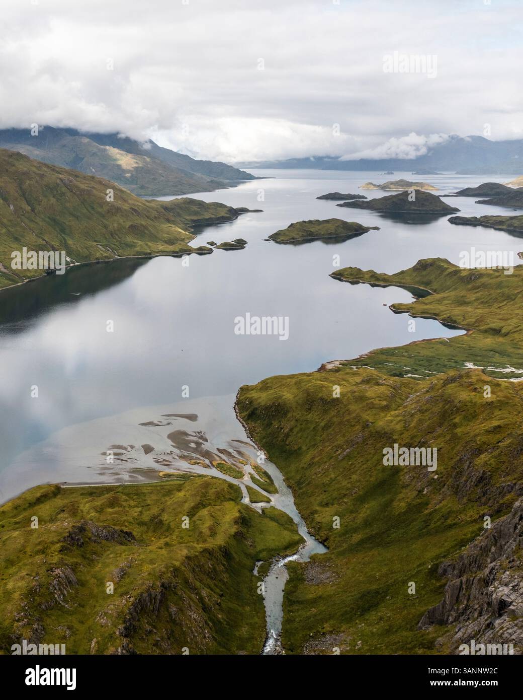 Aerial view of Captains Bay, Unalaska Island, Alaska, United States of ...