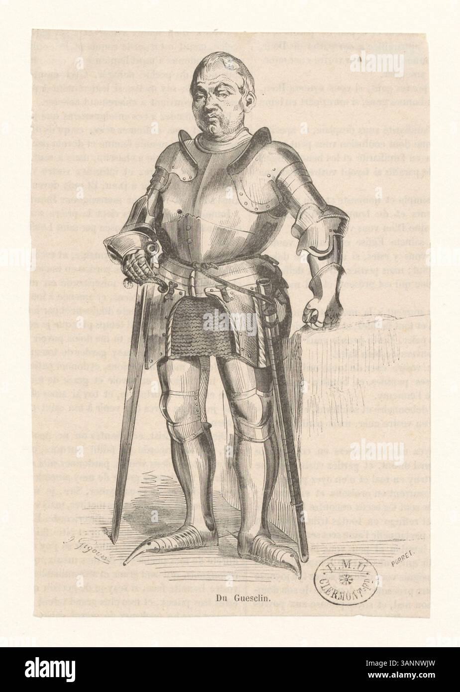 Print of Bertrand du Guesclin, a French military commander. Known for ...
