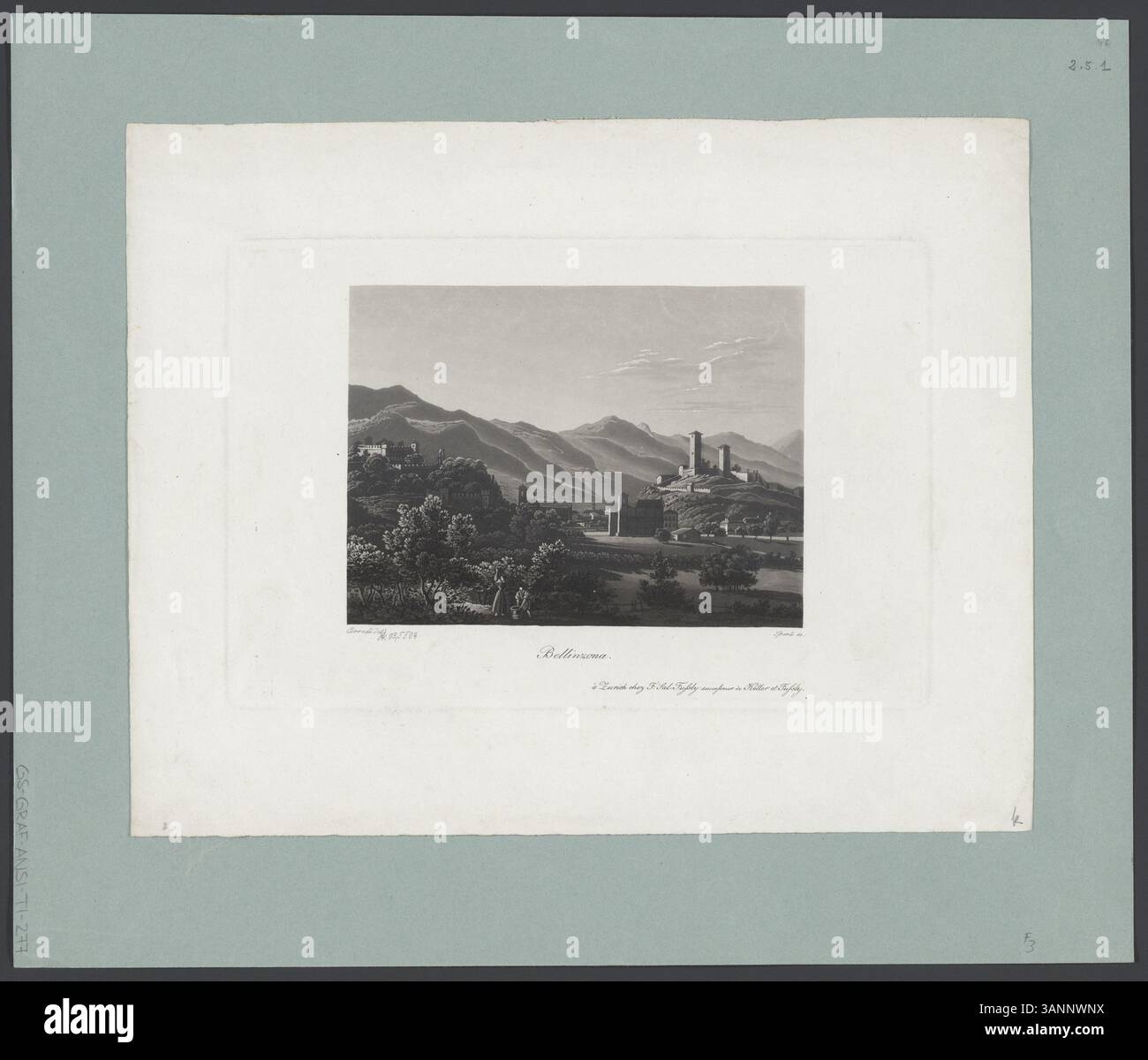 19th-century aquatint print of Bellinzona, created by Salomon Corrodi and Johann Jakob Sperli ...