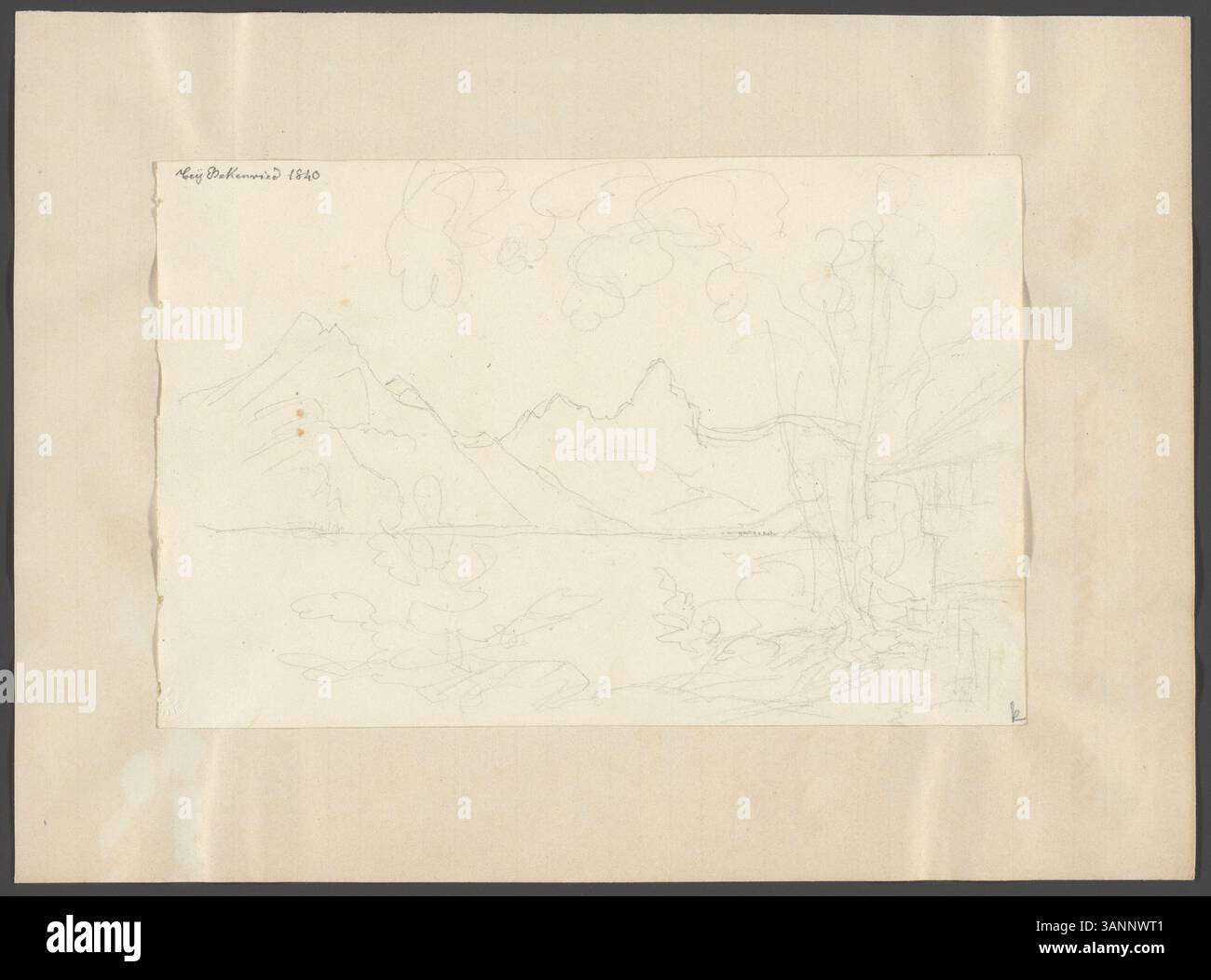Pencil drawing by Johann Jakob Meyer showing the Vierwaldstättersee ...