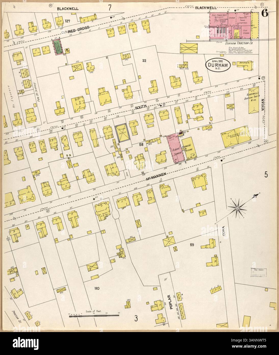 This 1902 Sanborn Fire Insurance Map shows detailed layouts of Durham ...