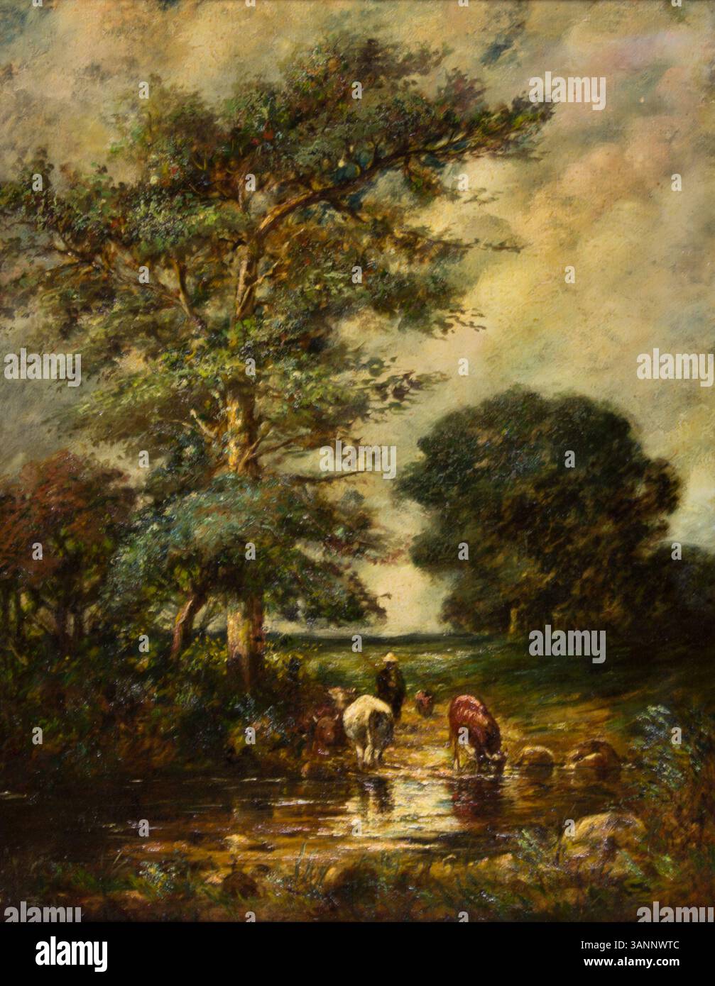 Rural Landscape with Cows, painting by Jules Dupré, circa 1850. The oil ...
