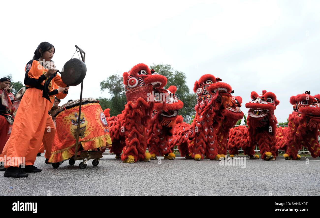 Kuala Lumpur, Malaysia. 15th Apr, 2025. People perform lion dance to ...
