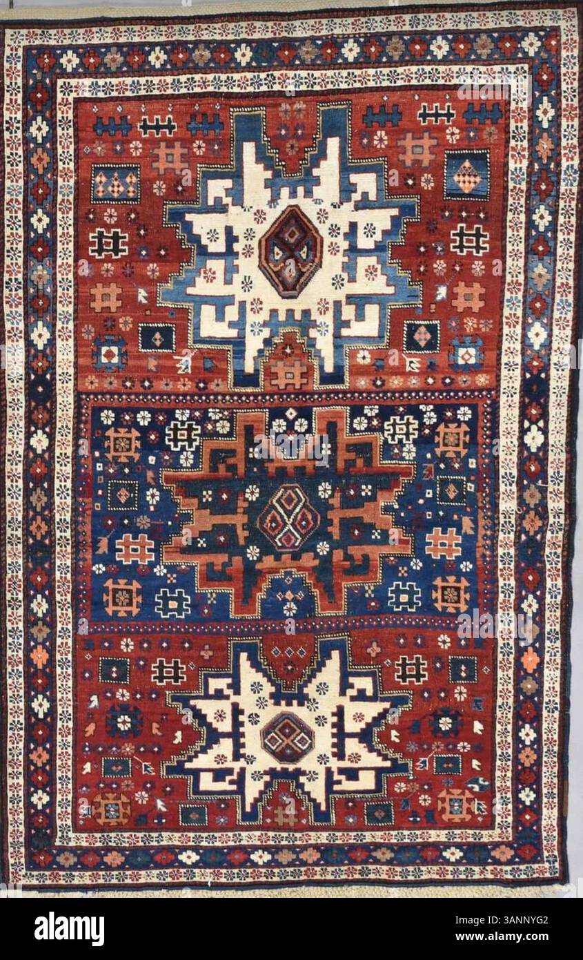 This circa 1875 Kuba rug features a Leshgi design with intricate ...