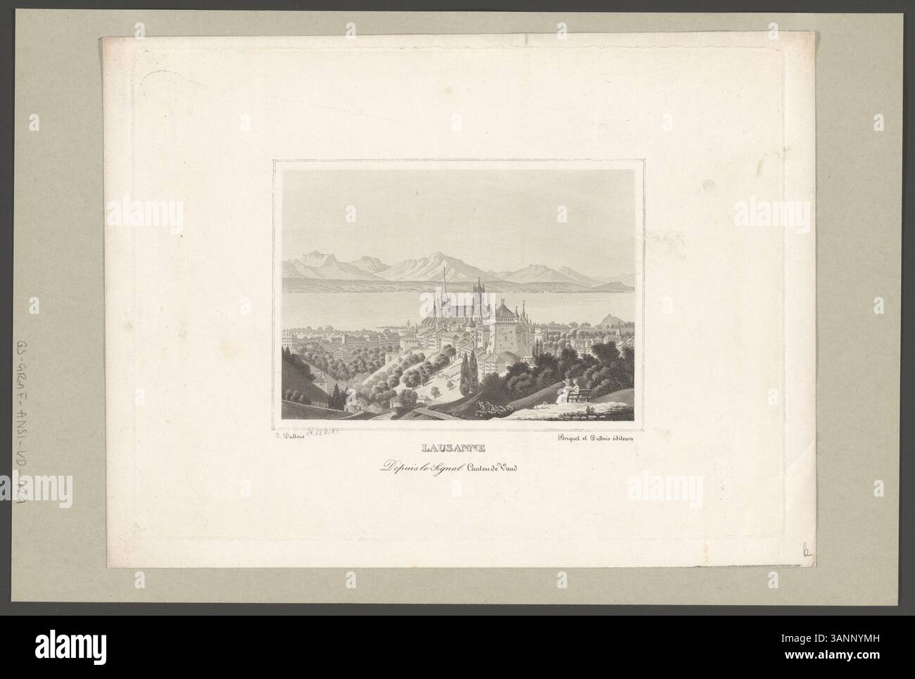Aquatint print by Jean Dubois circa 1840, depicting Lausanne from the ...