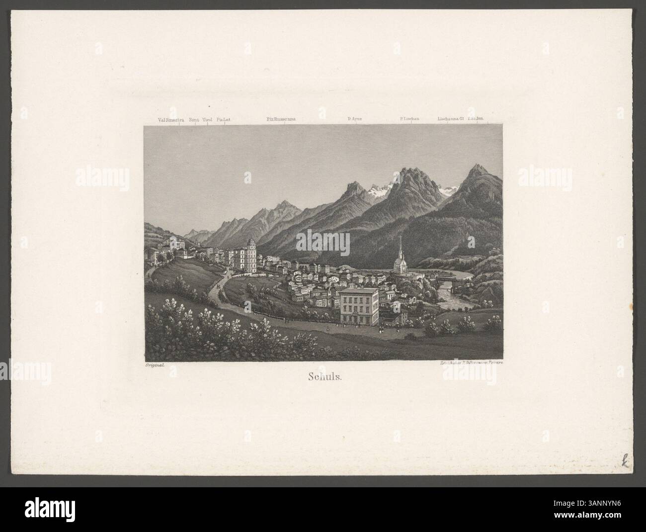 Print from the late 19th century showing the Val Sinestra with views of ...