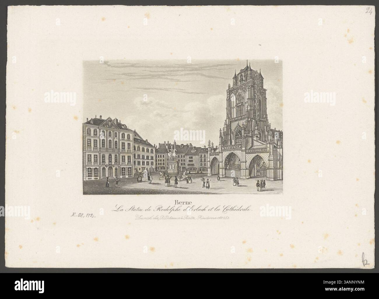 Aquatint print and etching depicting Bern, Switzerland, focusing on the ...