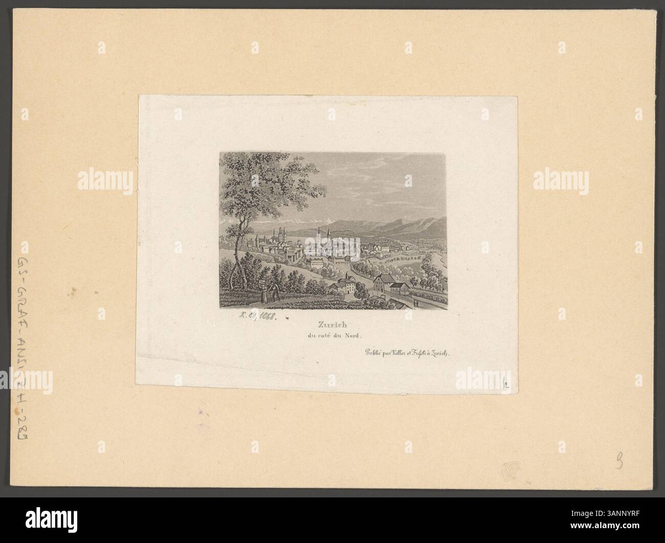 A historic aquatint print from Zurich’s northern side, created between 1817 and 1829. The ...