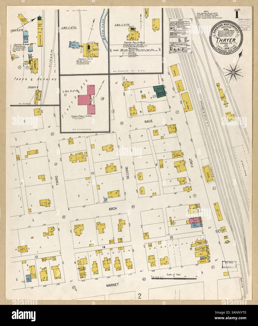 This 1906 Sanborn Fire Insurance map of Thayer, Missouri, provides a ...