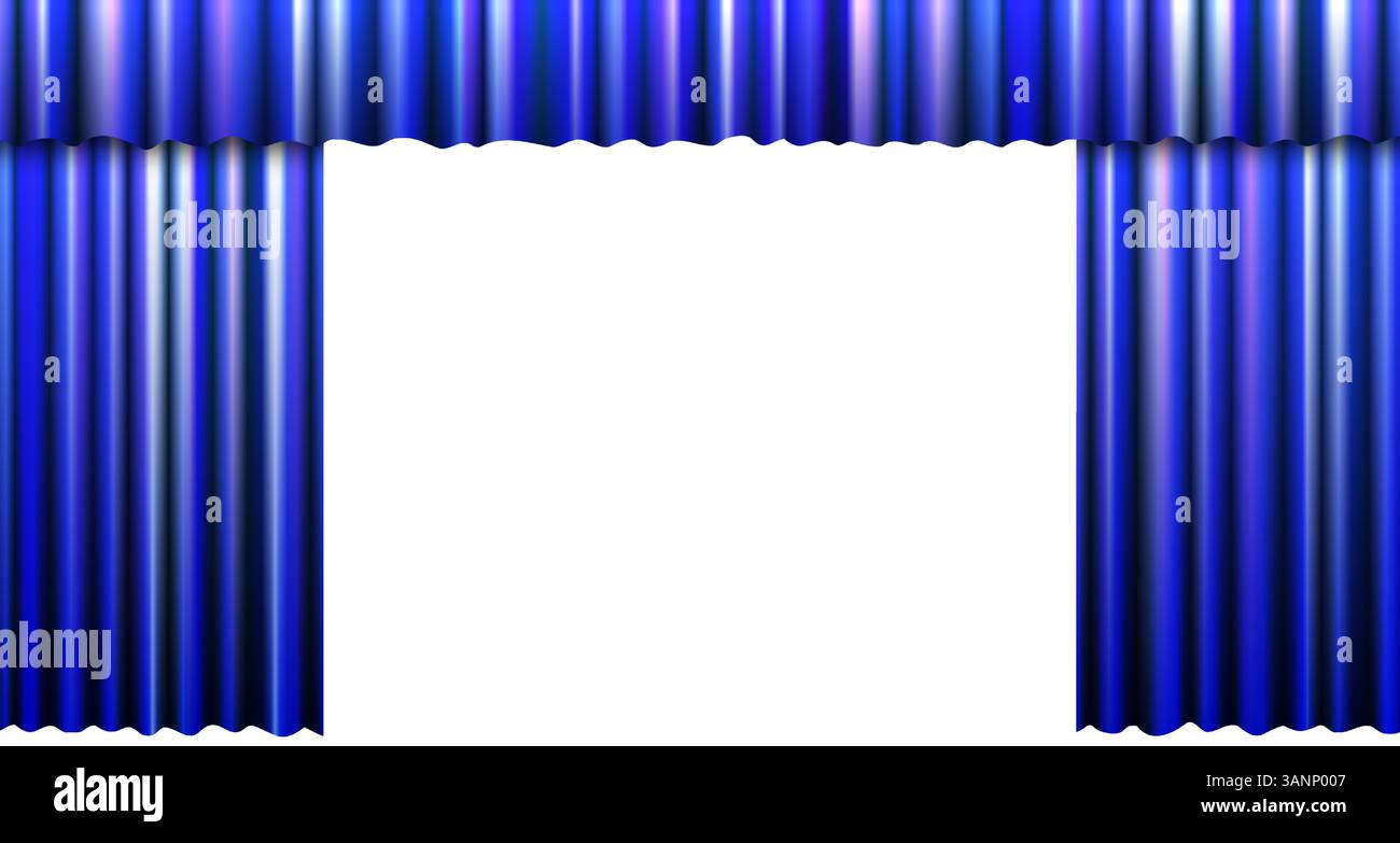 Open blue stage curtain with elegant folds and soft velvet texture ...