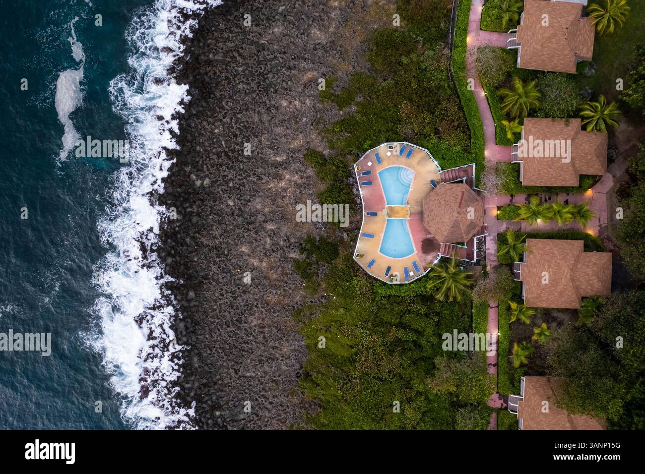 Aerial view of a luxury resort on the cliffs along the coast, Cabo San ...