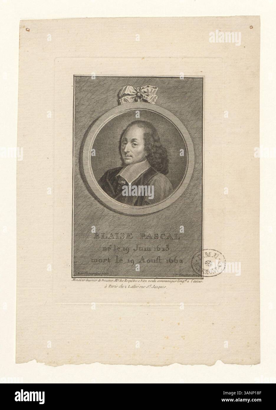 This print by Philippe de Champaigne depicts Blaise Pascal, born June ...