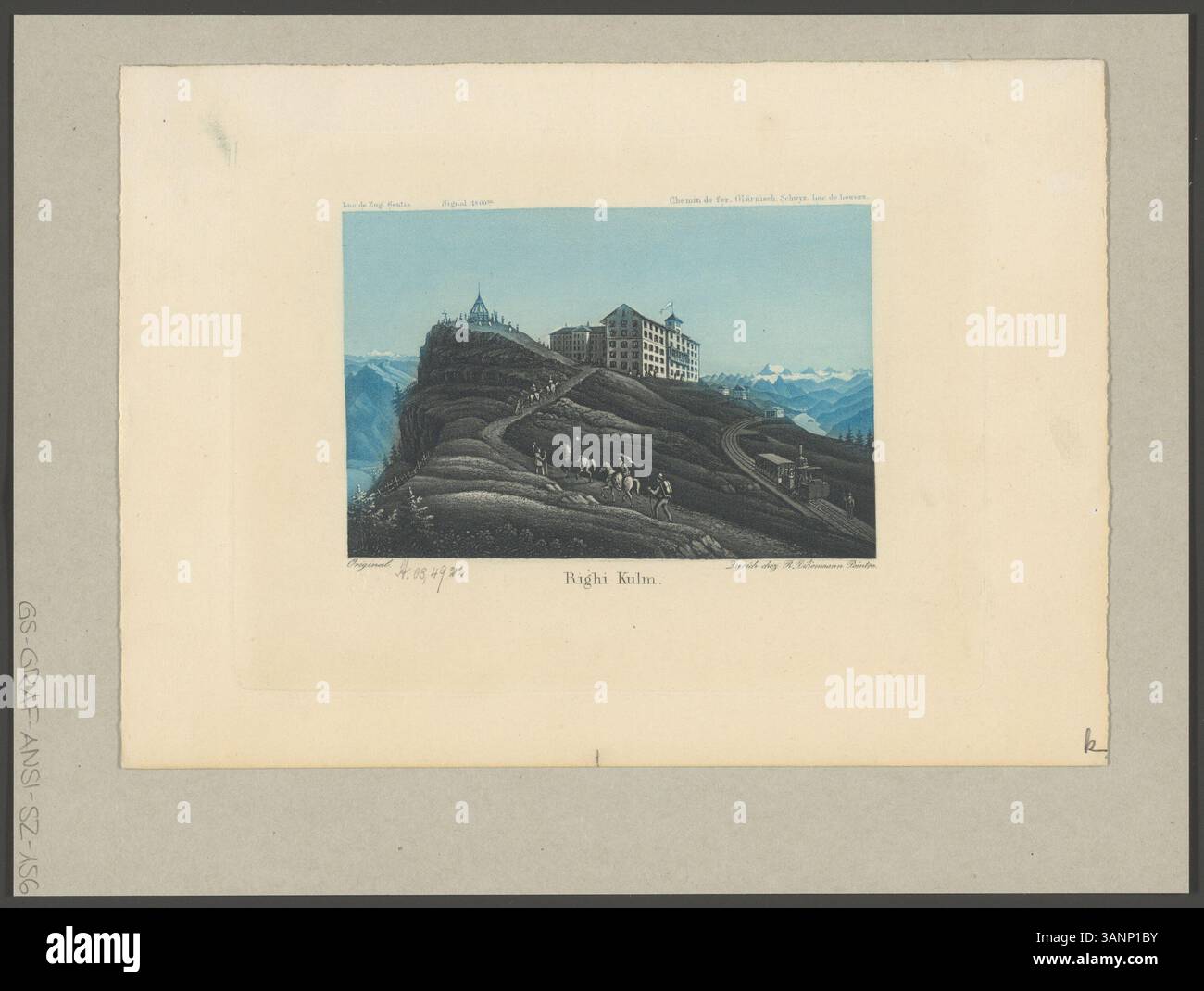 This print depicts the view from Righi Kulm, showcasing the scenic vistas of Lake Zug, Sentis ...