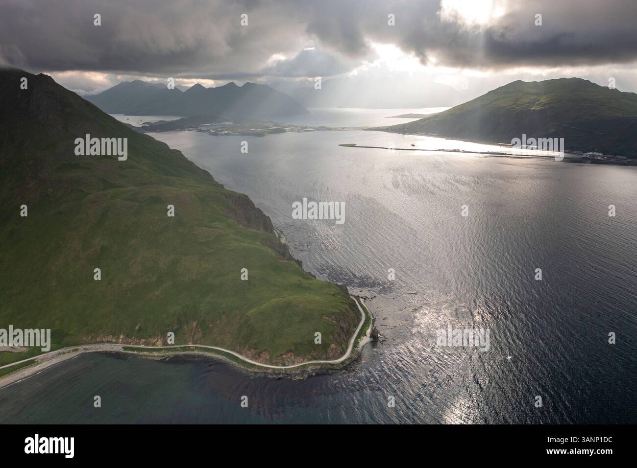 Aerial view of Summer Bay, Unalaska island, Alaska, United States Stock ...