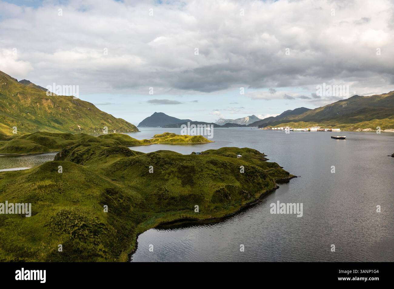 Aerial view of Captain Bay in Unalaska, Alaska, United States Stock ...
