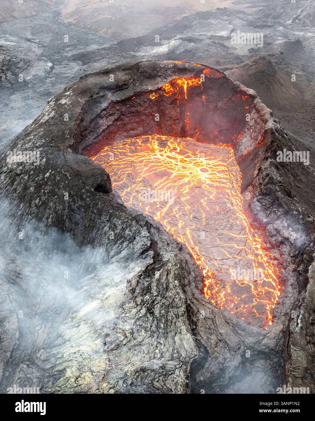 Aerial view of Fagradalsfjall Volcano during eruption, Iceland Stock ...