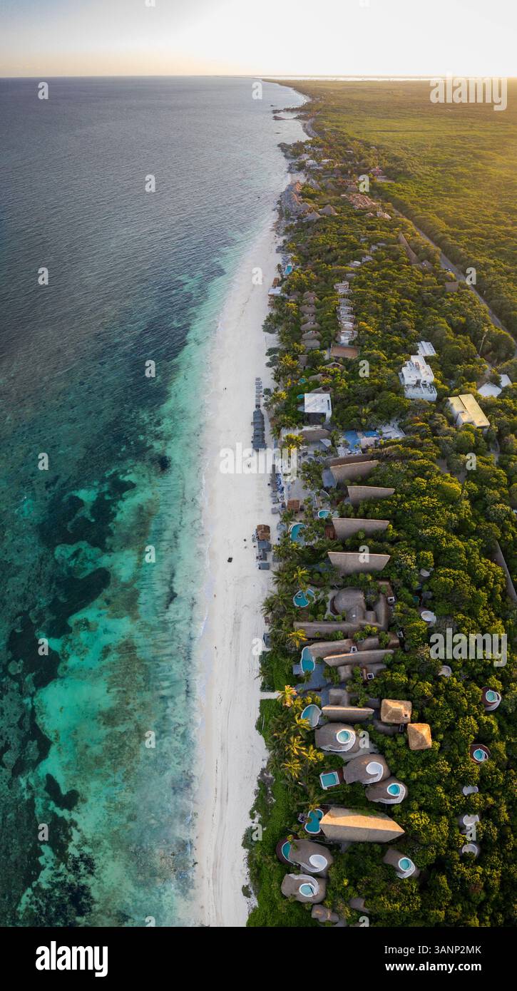 Aerial view of a luxury resort along the beach in Tulum, Mexico Stock ...