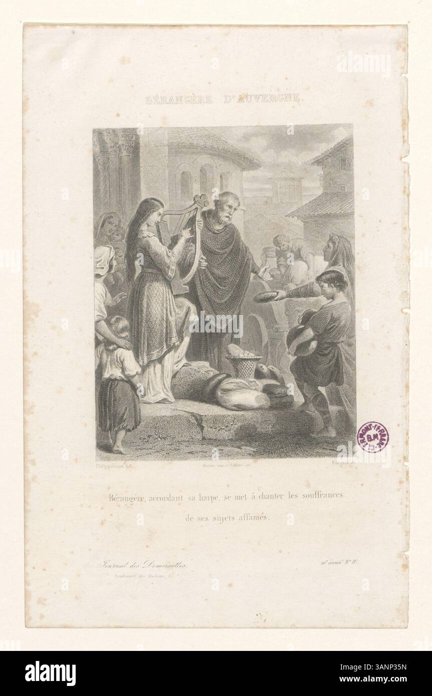 This print illustrates Bérangère d'Auvergne, a historical figure ...