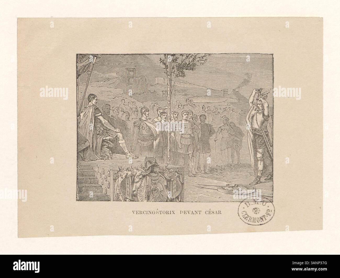 This wood engraving print shows Vercingétorix in a dramatic ...