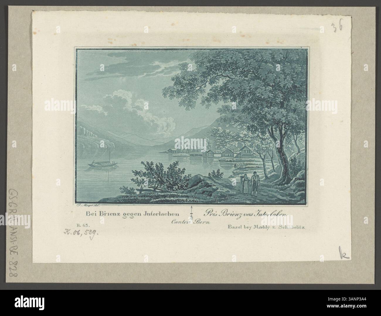 This aquatint print by Johann Jakob Meyer, produced between 1834 and 1841, shows a scenic view ...